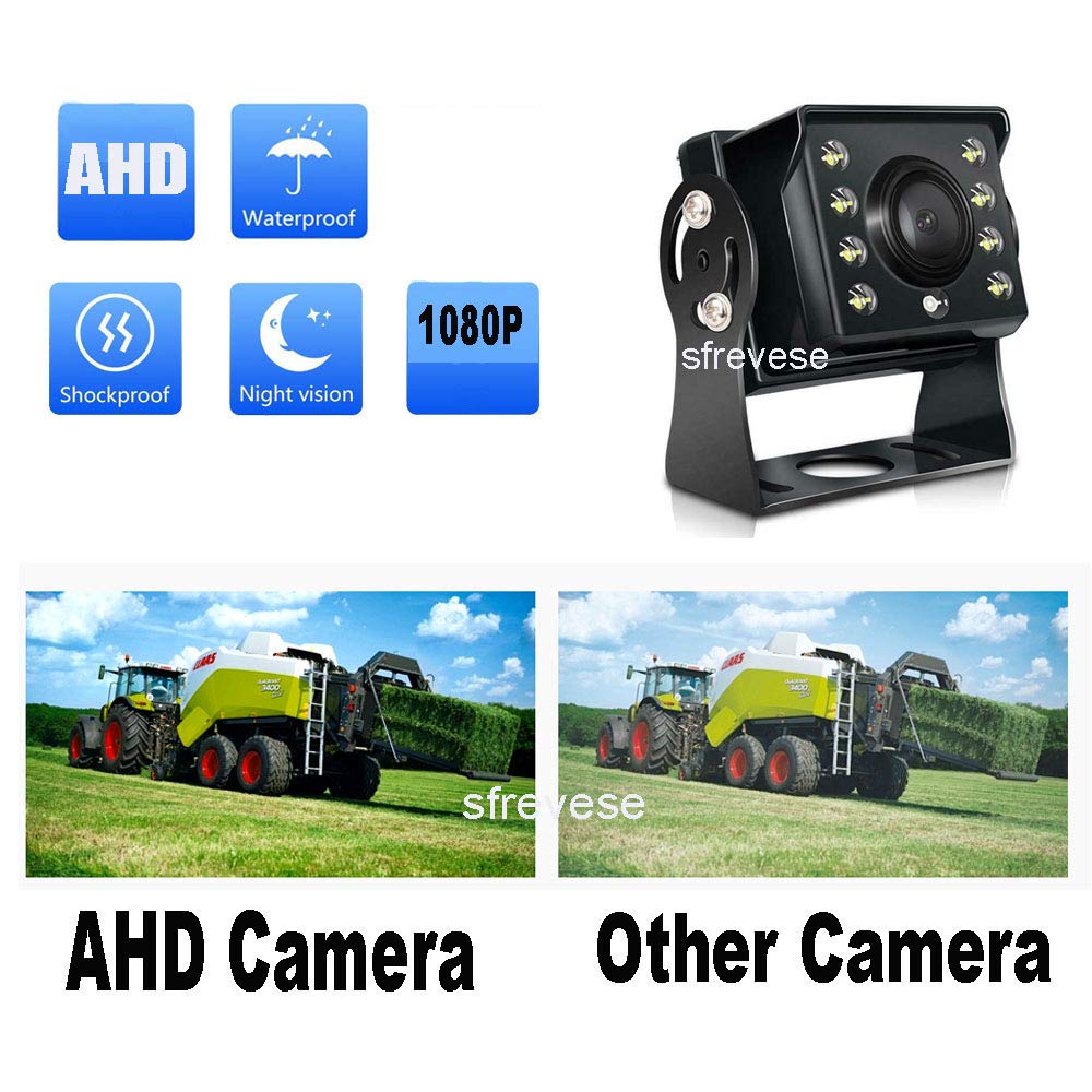 Vehicle Backup Rear View Reverse Parking Car Camera 8 LED IP69 Waterproof Night Vision HD AHD 1080P Rear Camera + 4 Pin 15m Video Cable for Bus Trailer RV Camper Truck Van 12V-24V