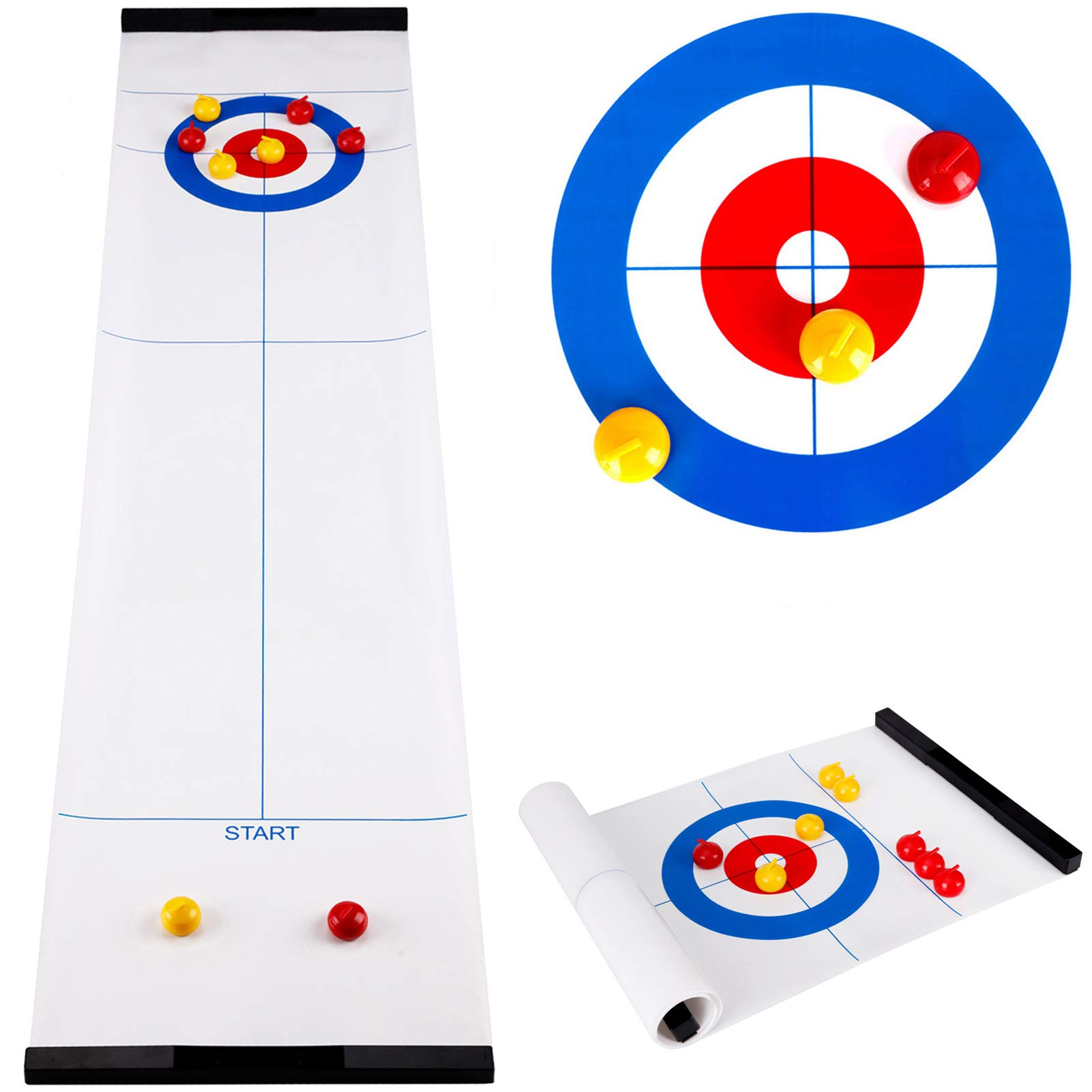 Family Games Fun Tabletop Mini Curling Game Set for Kids and Adults Shuffleboard Pucks with 8 Rollers