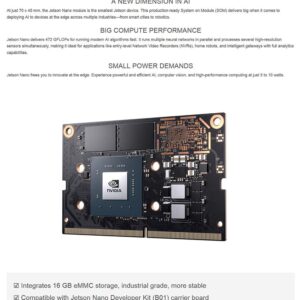 Jetson Nano Module B01 Small Production-ready AI System SOM with 16GB EMMC Embedded IoT Applications for Series Entry-level Network Video Recorder Home Robot Computer etc@XYGStudy (Jetson Nano Module)