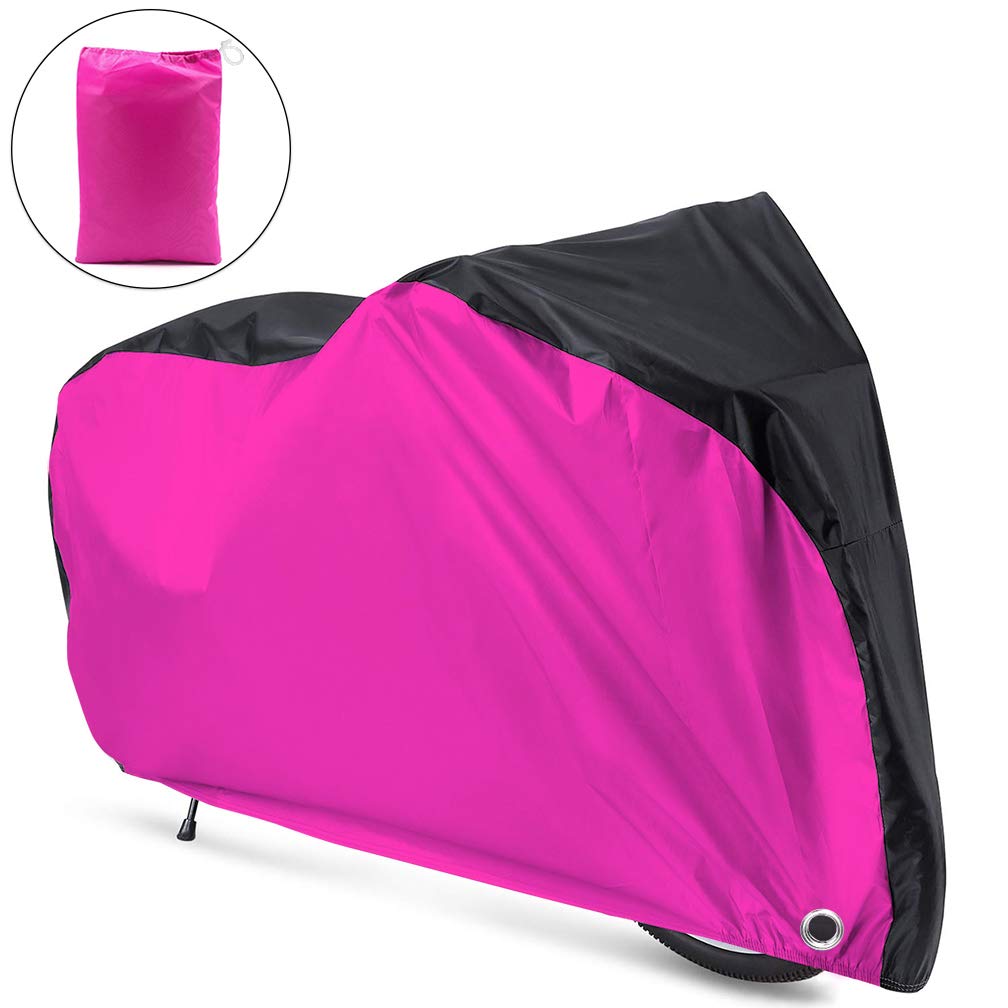 Roctee Bicycle Cover Waterproof Wind Rain Snow Proof Outdoor Mountain Bike Road Travel Bike Cycle Covers with Storage Bag, 78.7''(L) * 27.6''(W) * 43.3''(H) for XL Size (Black & Rose)