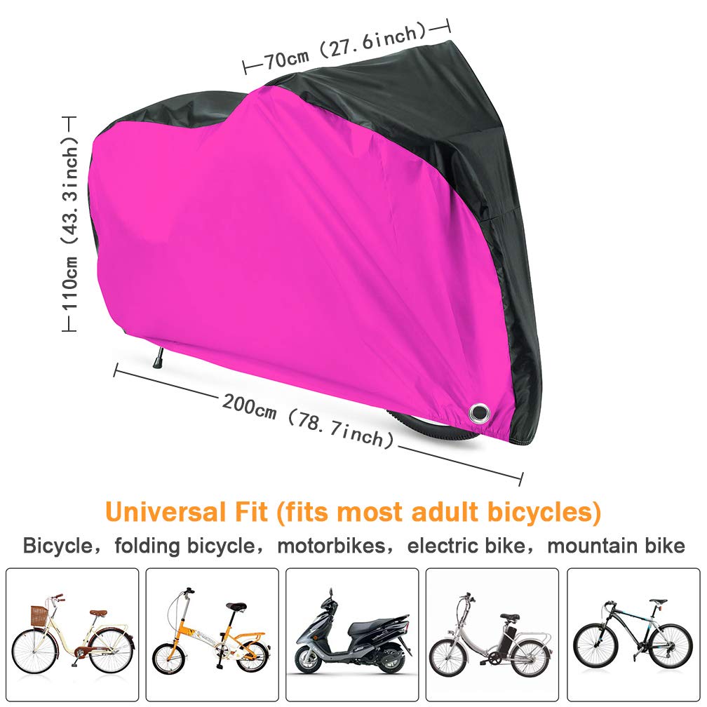 Roctee Bicycle Cover Waterproof Wind Rain Snow Proof Outdoor Mountain Bike Road Travel Bike Cycle Covers with Storage Bag, 78.7''(L) * 27.6''(W) * 43.3''(H) for XL Size (Black & Rose)