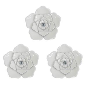 metal flower wall art multiple layer decor for indoor outdoor home bedroom living room office garden set of 3(white)