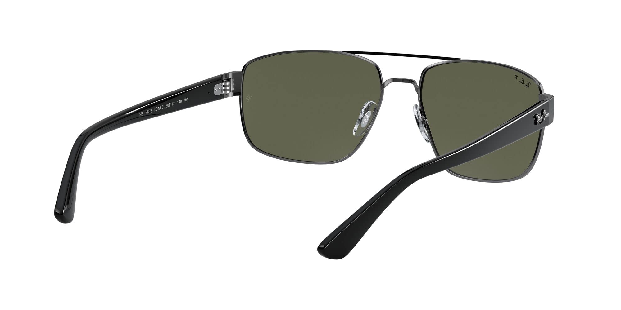 Ray-Ban RB3663 Metal Rectangular Sunglasses, Gunmetal/Polarized G-15 Green, 60 mm