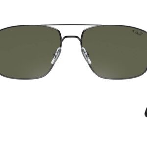 Ray-Ban RB3663 Metal Rectangular Sunglasses, Gunmetal/Polarized G-15 Green, 60 mm