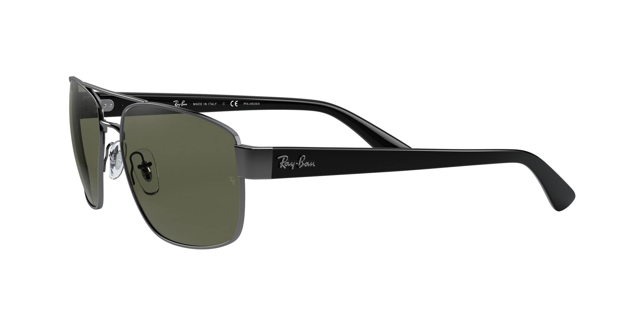 Ray-Ban RB3663 Metal Rectangular Sunglasses, Gunmetal/Polarized G-15 Green, 60 mm