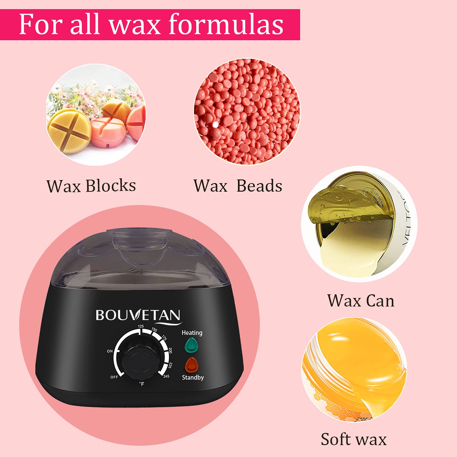 Bouvetan Wax Warmer for Hair Removal, Auto Shut-off Wax Melter for Hair Removal Wax Machine for Hard Wax Beads, Wax Can, Wax Block, Soft Wax, At Home Waxing Kit for Women Men