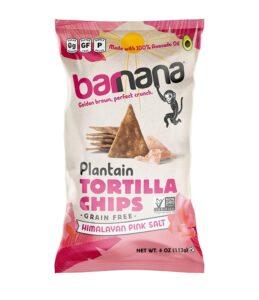 barnana grain-free plantain tortilla chips – himalayan pink salt – 4 ounce, 1 pack – gluten-free, corn-free, paleo – golden brown, perfect crunchy snack - made with 100% avocado oil