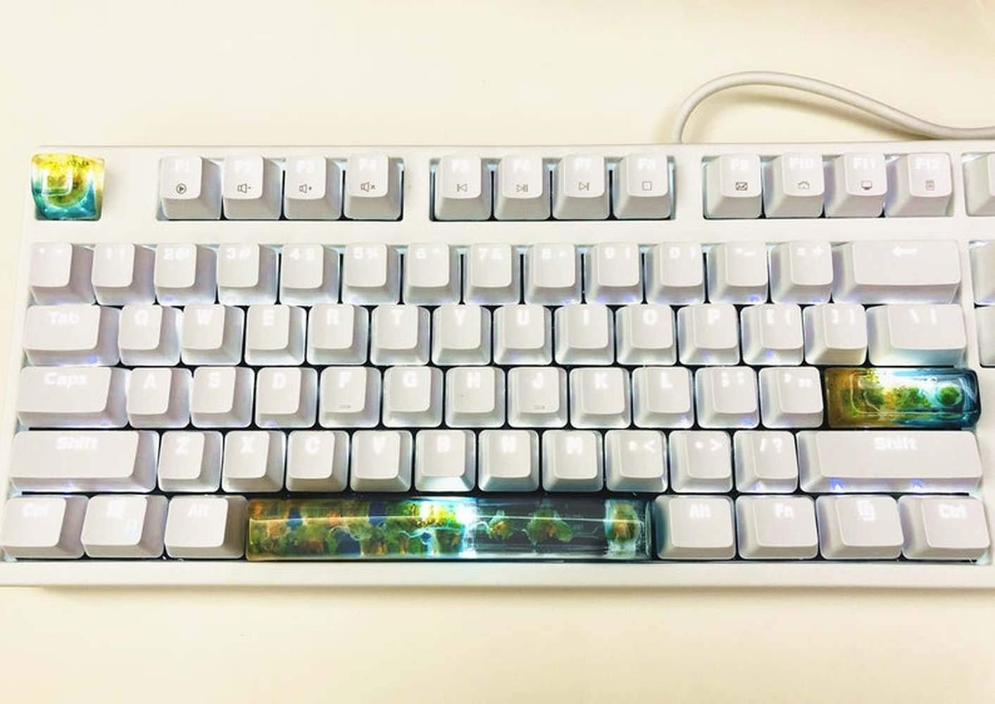 Handmade SA Profile 6.25u Spacebar Backlit Resin Keycap 2.25x Enter R1/ESC Translucent Keyset Hawaii Beach Switch for Cherry RGB MX Mechanical Gaming Keyboards (6.25u Spacebar(1 pcs))