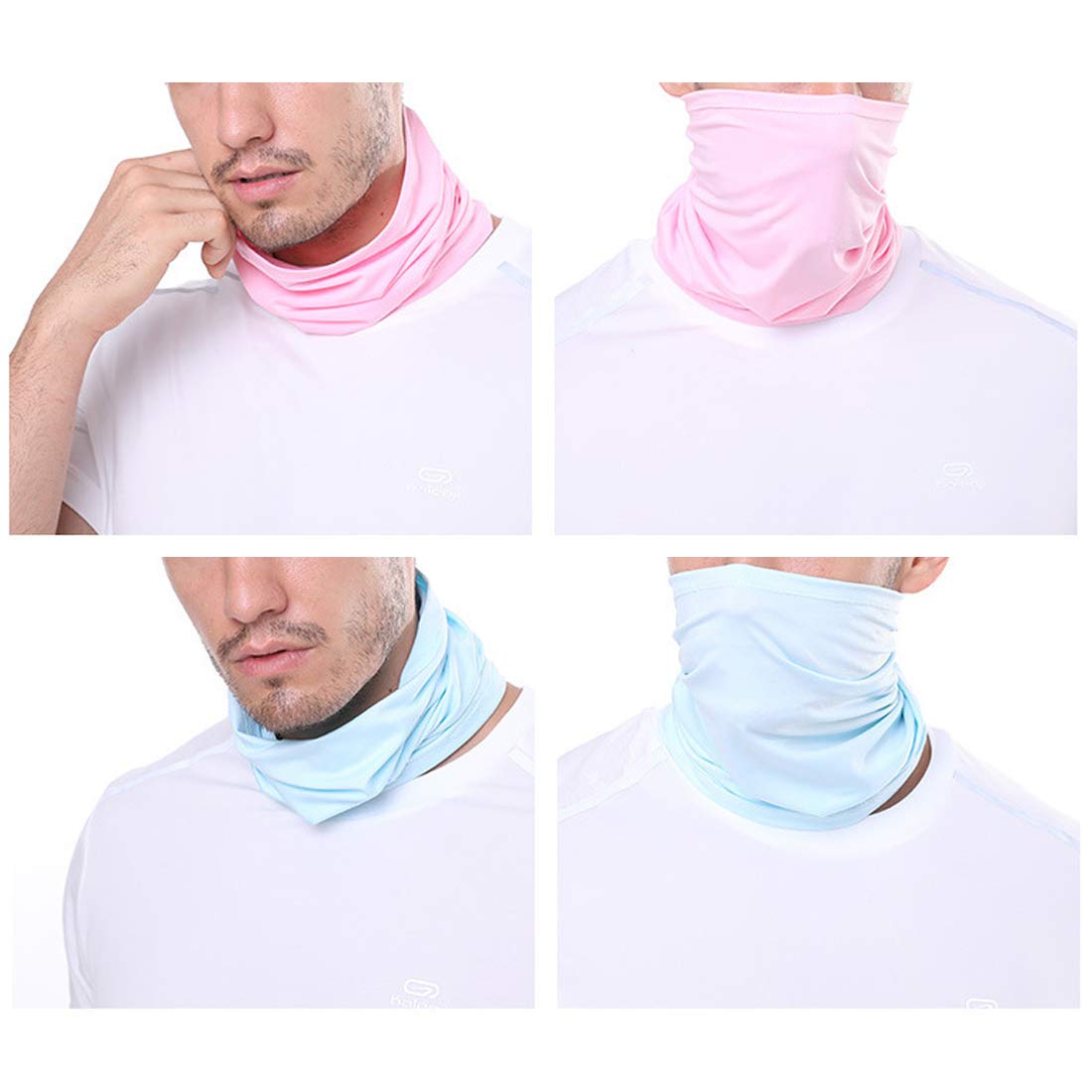 Leamekor UV Face Cover Neck Gaiter Mask Dust Protection Magic Scarf Wind Bandana Balaclava for Summer Running Fishing Biking (4PCS Purple+Rose+Pink+Light Blue)