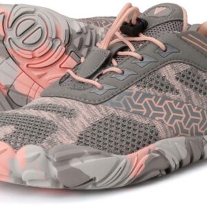 Joomra Womens Barefoot Road Running Tennis Shoes Size 8.5 Minimalist Wide Walking Camping Zero Drop Athletic Hiking Trekking Toes Workout Sneakers Grey Pink 39