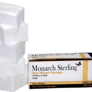 Monarch Sterling Non-Woven Gauze Sponges 3 inch x 3 inch 4 ply Non-Sterile for Wound Dressing, Prepping, Scrubbing and Cleaning - 200 per Pack