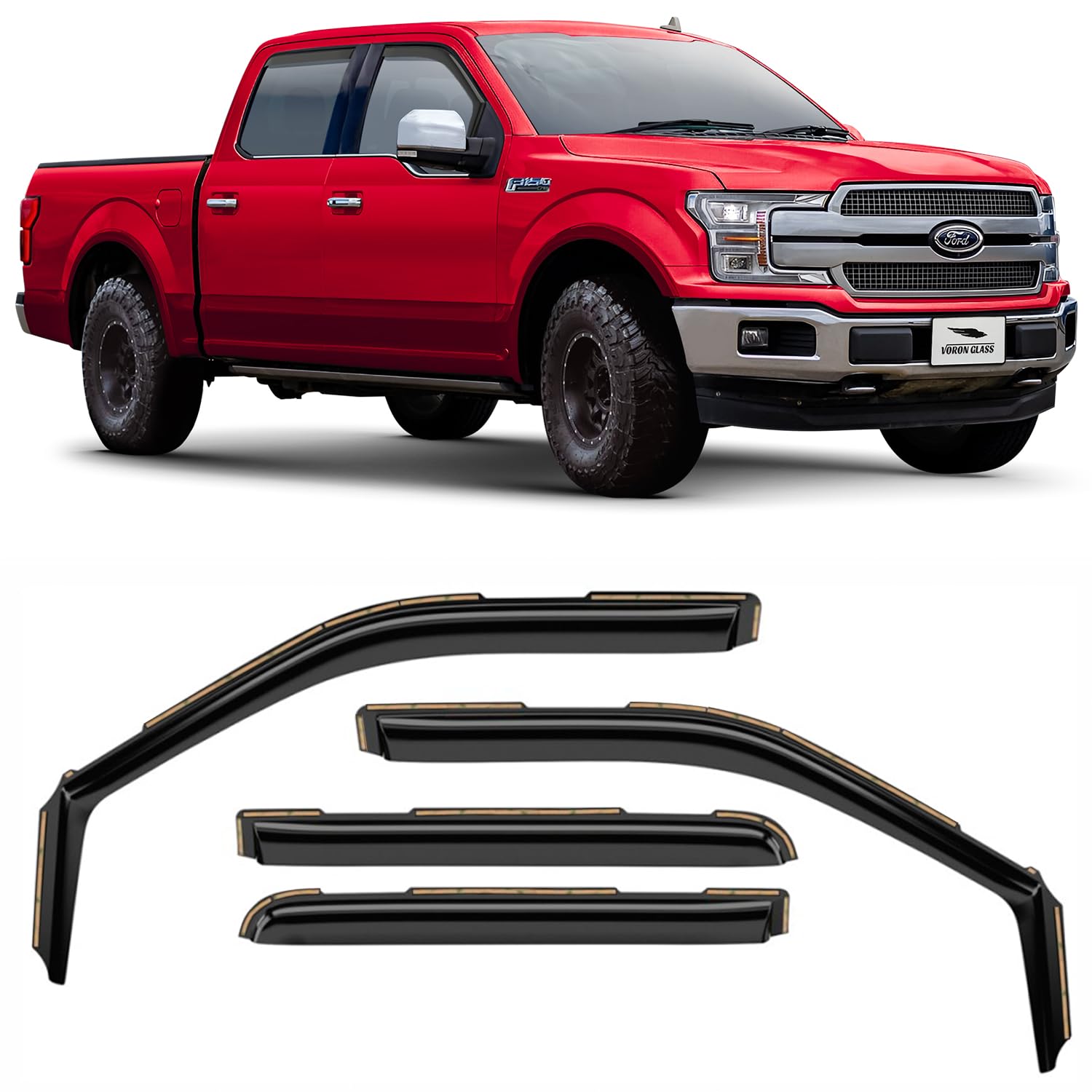 Voron Glass in-Channel Extra Durable Rain Guards for Trucks Ford F150 2015-2020 SuperCrew (fit for Ford F250-F550 17-23), Window Deflectors, Vent Window Visors, 4 Pieces - 220018