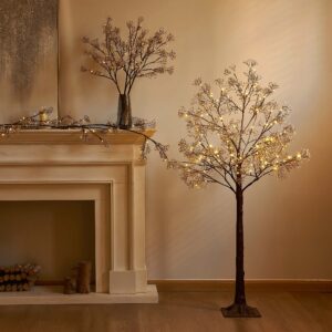 Hairui Lighted Gypsophila Tree 4FT 90 LED Artificial Baby Breath Flowers with Lights for Wedding Party Winter Christmas Holiday Decoration