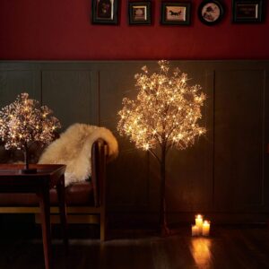 Hairui Lighted Gypsophila Tree 4FT 90 LED Artificial Baby Breath Flowers with Lights for Wedding Party Winter Christmas Holiday Decoration