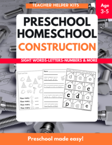 preschool homeschool- construction unit- preschool worksheets- kindergarten worksheets- homeschool preschool-letters- tracing