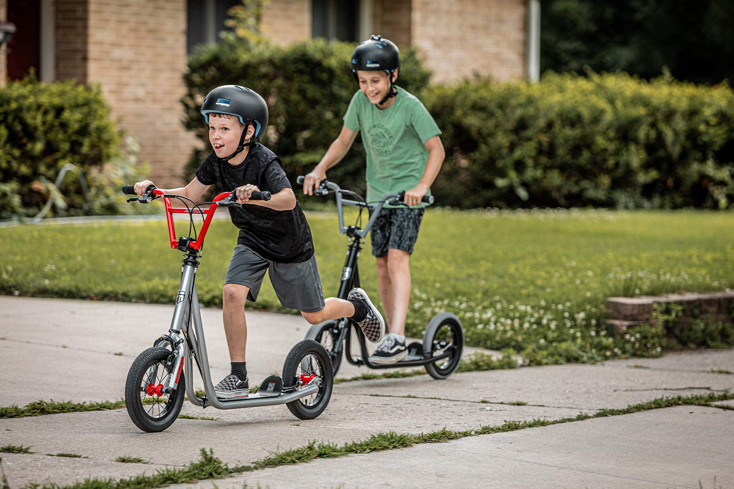 Mongoose Trace Youth Kick Scooter Folding and Non-Folding Design, Regular, Lighted, and Air Filled Wheels, Multiple Colors, Black (R6331AZA)