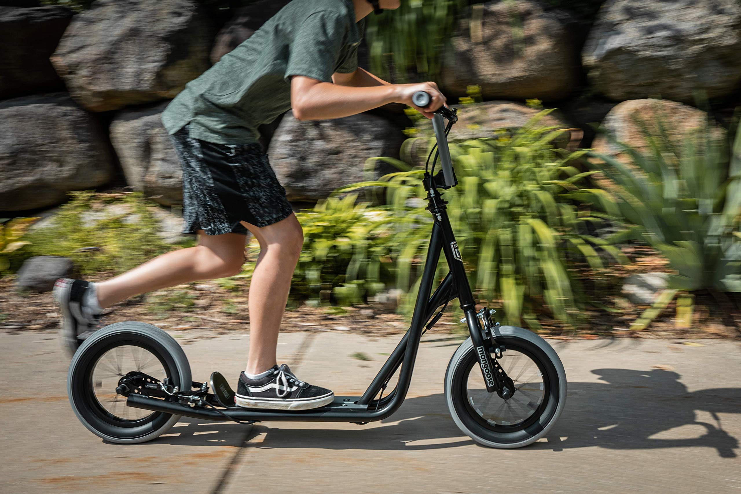 Mongoose Trace Youth Kick Scooter Folding and Non-Folding Design, Regular, Lighted, and Air Filled Wheels, Multiple Colors, Black (R6331AZA)