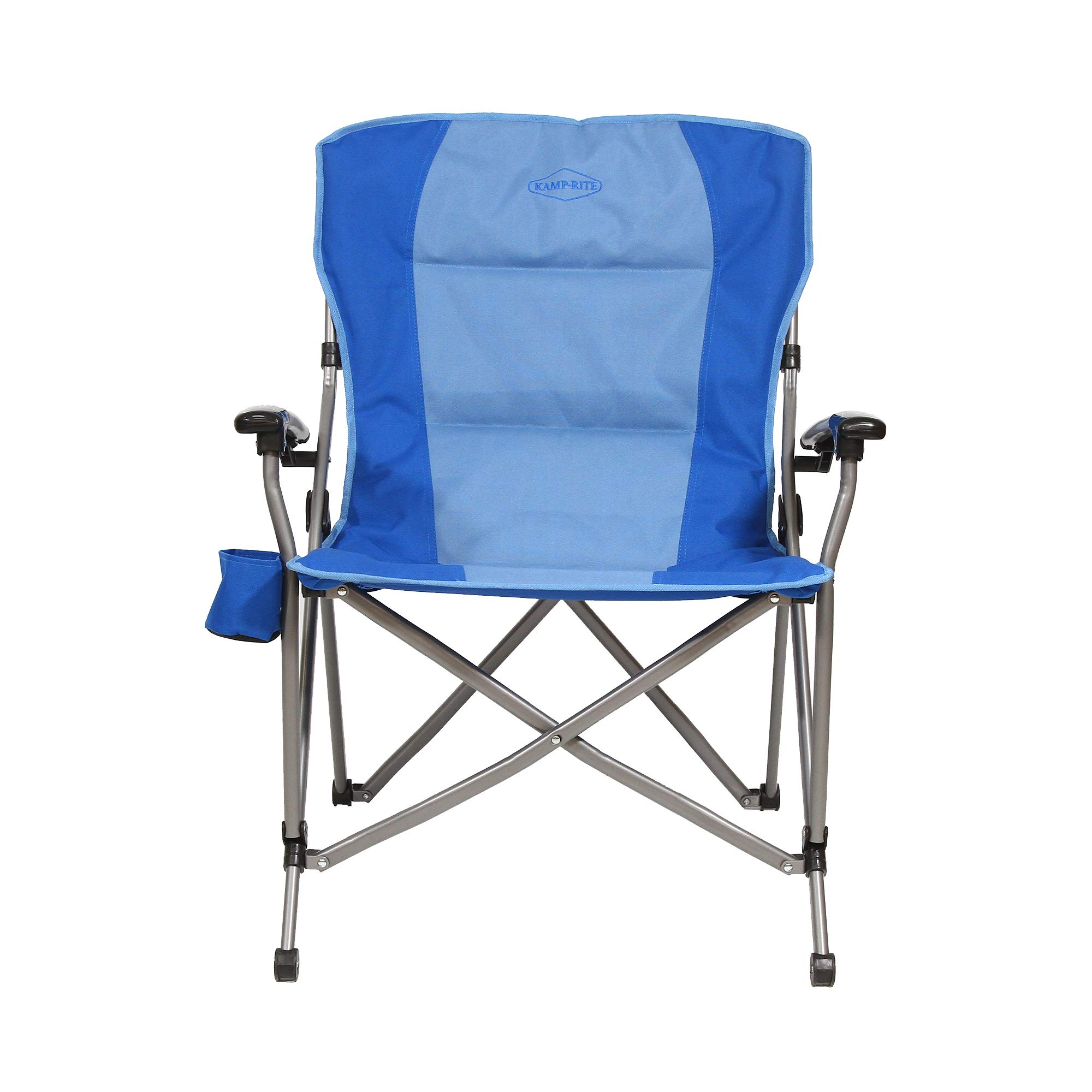 Kamp-Rite Portable Folding Padded Outdoor Camping Chair with Cupholder & Hard Arms for Camping, Tailgating, and Sports, 300 LB Capacity, Navy & Tan