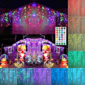 toodour christmas icicle lights, rgb color changing icicle lights with remote, 360 led 29.5ft window fairy lights with 60 drops, led christmas lights for home, garden, outdoor christmas decorations