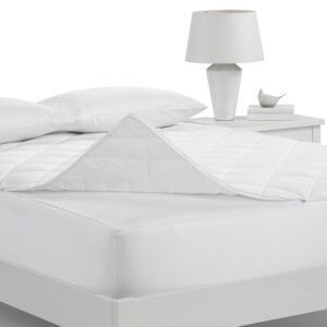 SERTA Extra Comfort Fiber Fill Cooling Fitted Mattress Pad Cover, Twin, White