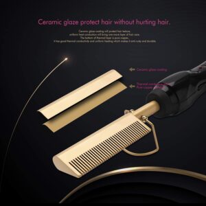 Homfu Electric Hot Comb Hair Straightening Heat Pressing Comb Ceramic Curling Flat Iron Curlers Designed Hair Hot Comb Straightener,Portable Travel Anti-Scald Beard Straightener Press Comb