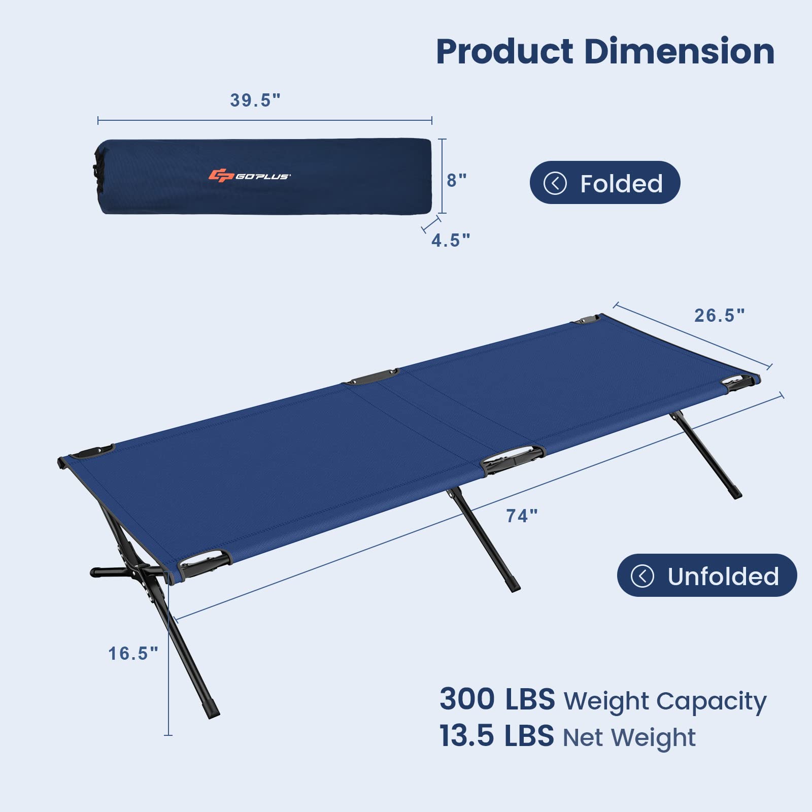 Goplus Camping Cot, Folding Lightweight Cots for Sleeping with Carrying Bag, 300LBS Weight Capacity, Heavy Duty Outdoor Sleeping Cot, Portable Cot Bed for Adult Traveling Hiking Office Nap