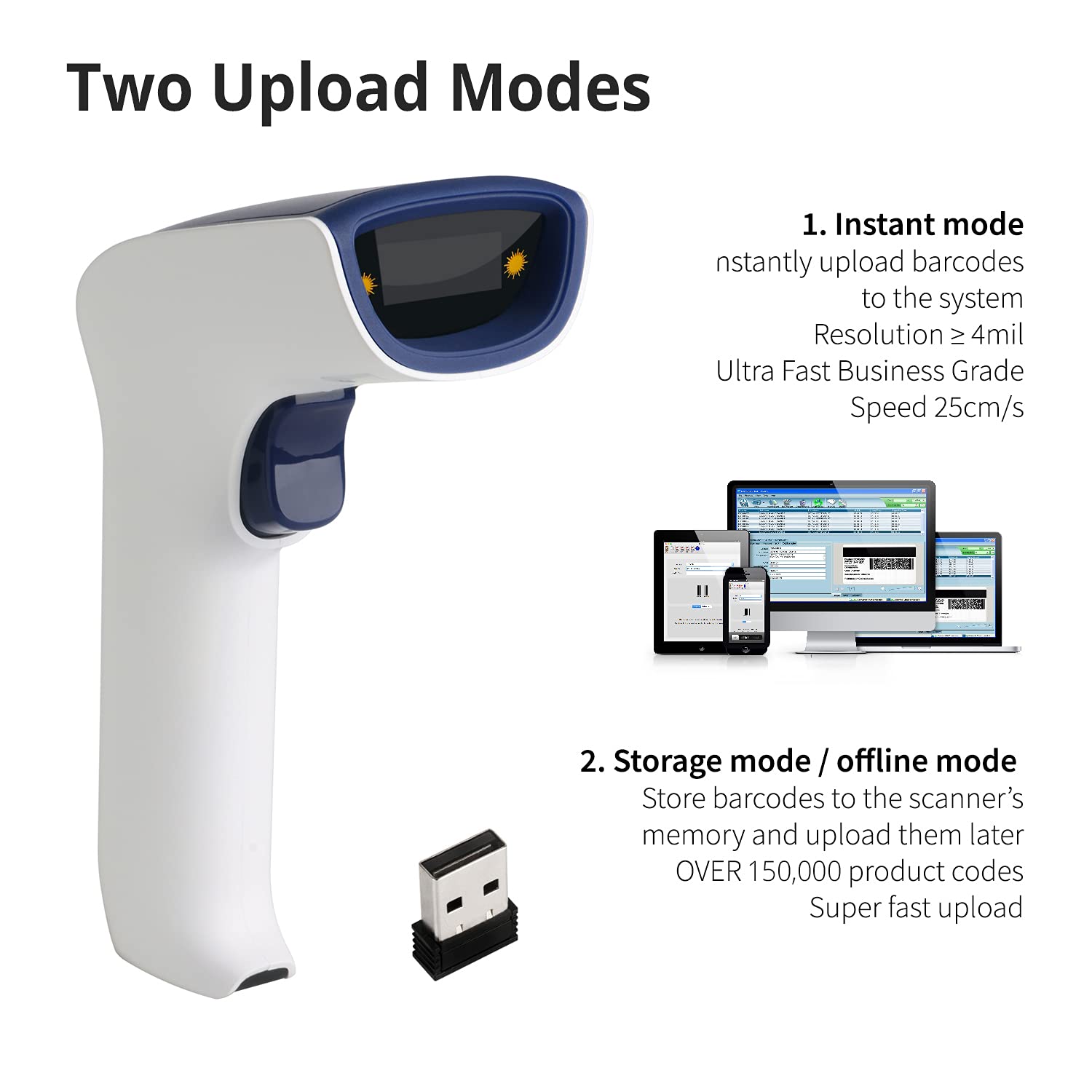 ScanAvenger Wireless Portable 1D Bluetooth Barcode Scanner: Hand Scanner 3-in-1, Cordless, Rechargeable Scan Gun for Inventory - USB Barcode Reader (1D Only with No Next Gen Stand)