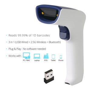 ScanAvenger Wireless Portable 1D Bluetooth Barcode Scanner: Hand Scanner 3-in-1, Cordless, Rechargeable Scan Gun for Inventory - USB Barcode Reader (1D Only with No Next Gen Stand)