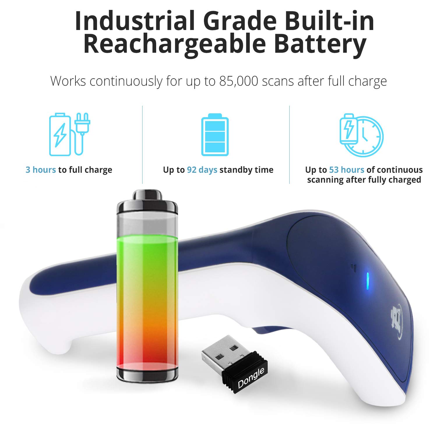 ScanAvenger Wireless Portable 1D Bluetooth Barcode Scanner: Hand Scanner 3-in-1, Cordless, Rechargeable Scan Gun for Inventory - USB Barcode Reader (1D Only with No Next Gen Stand)