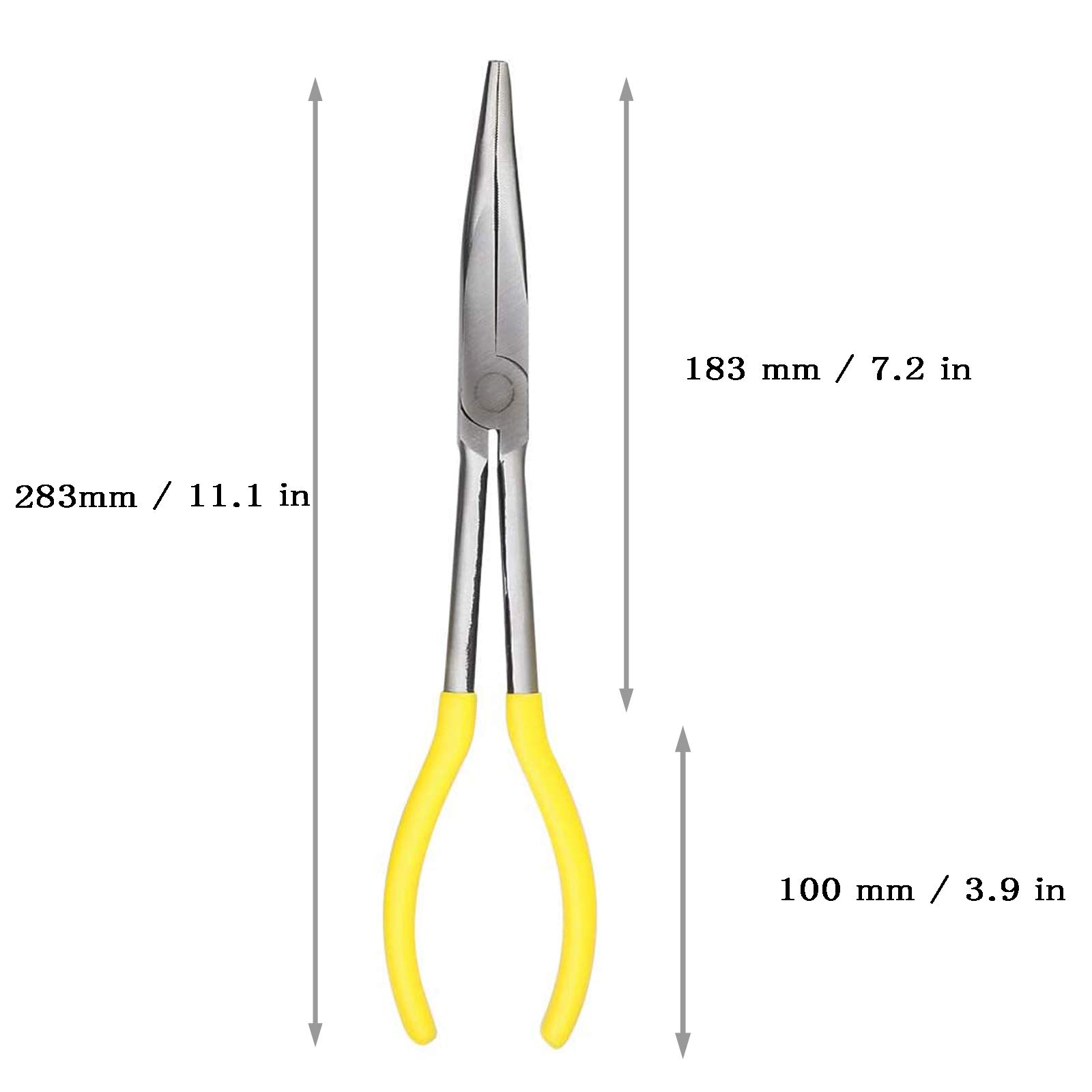 BQKKWIN Long nose pliers set 11-inch pliers 5-piece set straight 25 degrees 45 degrees 90 degrees and round pliers