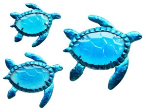 shabbydecor coastal ocean sea metal turtle hanging wall art decor for garden patio pool outdoor or indoor set of 3