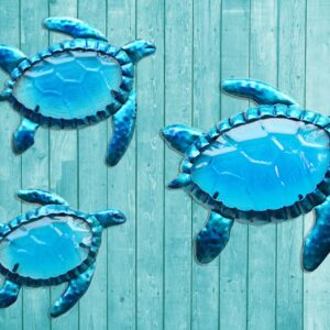 ShabbyDecor Coastal Ocean Sea Metal Turtle Hanging Wall Art Decor for Garden Patio Pool Outdoor or Indoor Set of 3