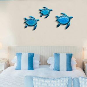 ShabbyDecor Coastal Ocean Sea Metal Turtle Hanging Wall Art Decor for Garden Patio Pool Outdoor or Indoor Set of 3