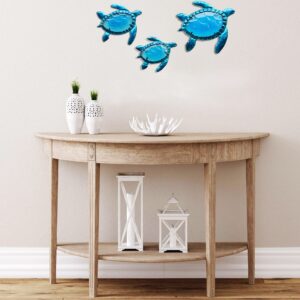 ShabbyDecor Coastal Ocean Sea Metal Turtle Hanging Wall Art Decor for Garden Patio Pool Outdoor or Indoor Set of 3