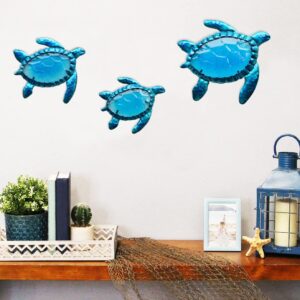 ShabbyDecor Coastal Ocean Sea Metal Turtle Hanging Wall Art Decor for Garden Patio Pool Outdoor or Indoor Set of 3