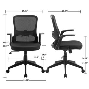 Office Chair, Mesh Computer Desk Chair Mid-Back Ergonomic Adjustable Swivel Chair with Lumbar Support Armrests for Students, Home Office, Black