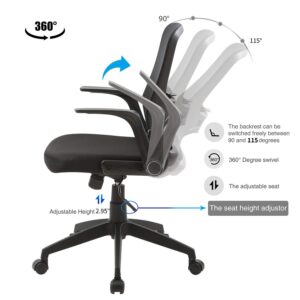 Office Chair, Mesh Computer Desk Chair Mid-Back Ergonomic Adjustable Swivel Chair with Lumbar Support Armrests for Students, Home Office, Black