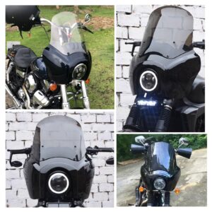 FATECIM Headlight Fairing Cover with 15'' Darker Smoke Windshield Fits For Harley Dyna FXDXT T-Sport (Darker Smoke)