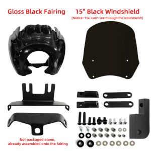 FATECIM Headlight Fairing Cover with 15'' Darker Smoke Windshield Fits For Harley Dyna FXDXT T-Sport (Darker Smoke)