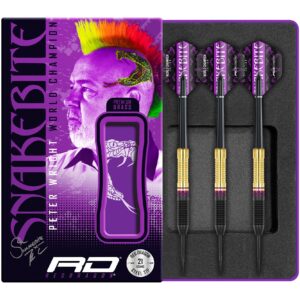 RED DRAGON Peter Wright Snakebite World Champion 2020 Brass Edition Darts Set Including Flights and Stems