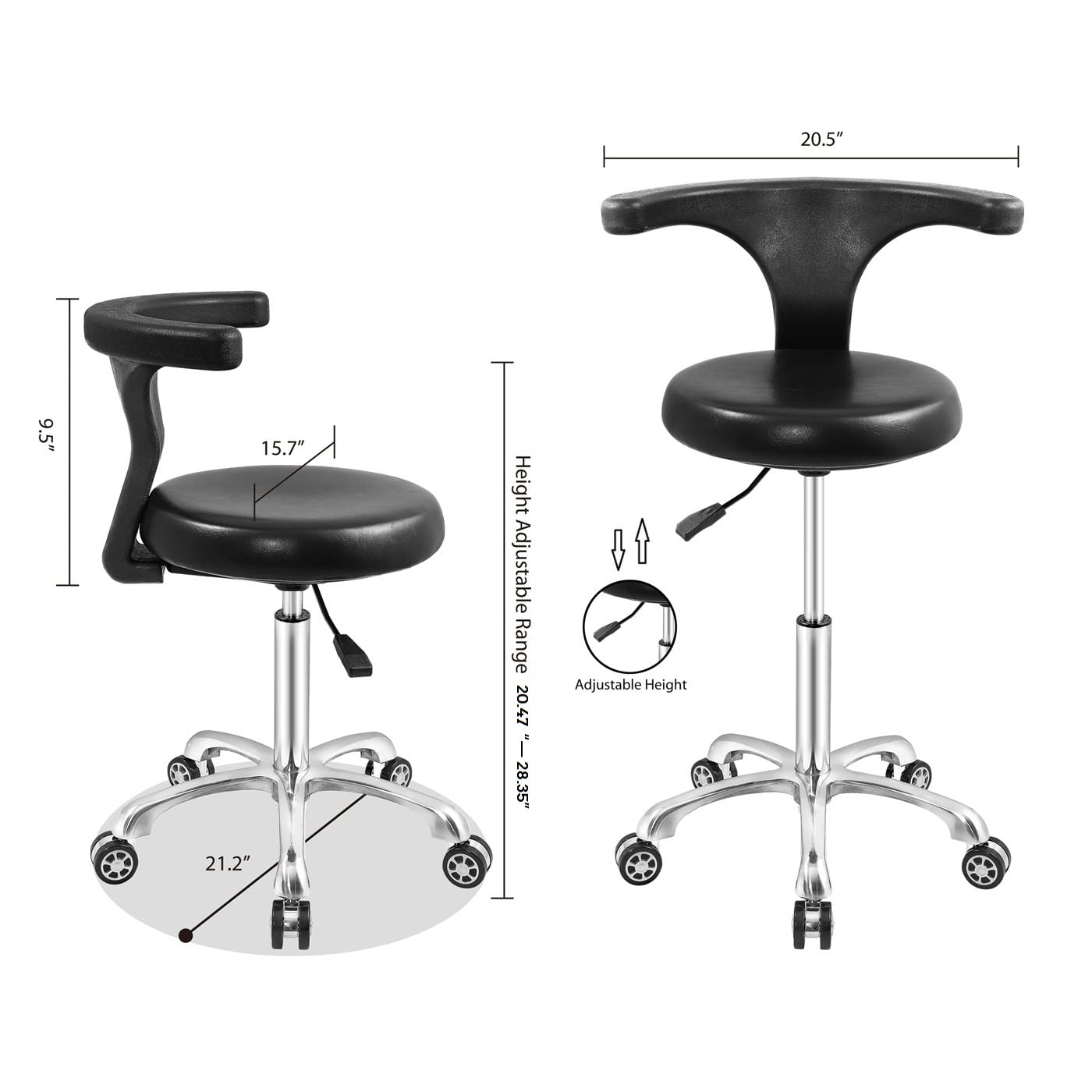 Nazalus Rolling Stool Task Chair Drafting Adjustable with Wheels and Backrest Heavy Duty for Office Kitchen Medical Dentist Shop Lab and Home(Without Footrest)