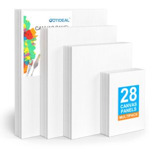 gotideal canvas boards for painting multi pack, primed 5x7", 8x10", 9x12", 11x14" set of 28, white blank canvas panel- 100% cotton artist canvases pack for painting, acrylic paint, oil, watercolor