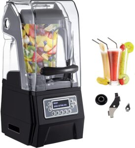 vevor 110v commercial smoothie blenders 1.5l/50.7oz 1500w countertop silent blender with sound shield, quiet blender self-cleaning, includes multifunctional 2-in-1 wet dry blades, black