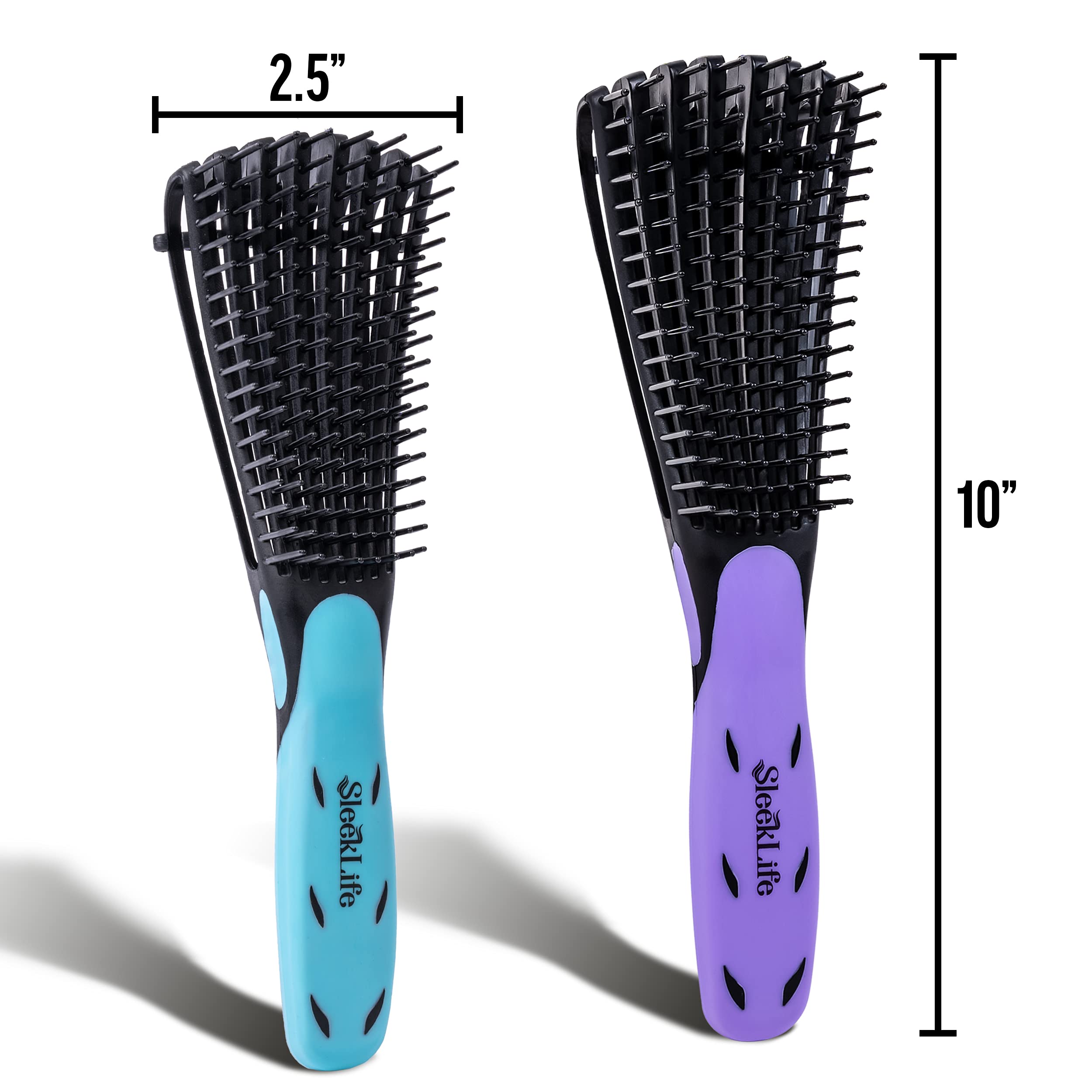 SleekLife 2 Pack Detangling Brush for Curly, Kinky, Knot 3a to 4c, Dry/Wet Tangle Hair Detangler, Detangle Natural African Hair, Gentle Exfoliating, Brush for All Hair Types