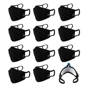 withmoons cloth face mask washable reusable 3-ply mouth shield breathable with nose wire 12pack eu0304 black