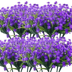 grunyia artificial flowers, 20 bundles outdoor fake flowers for decoration uv resistant faux plastic plants garden porch window box décor (blue)