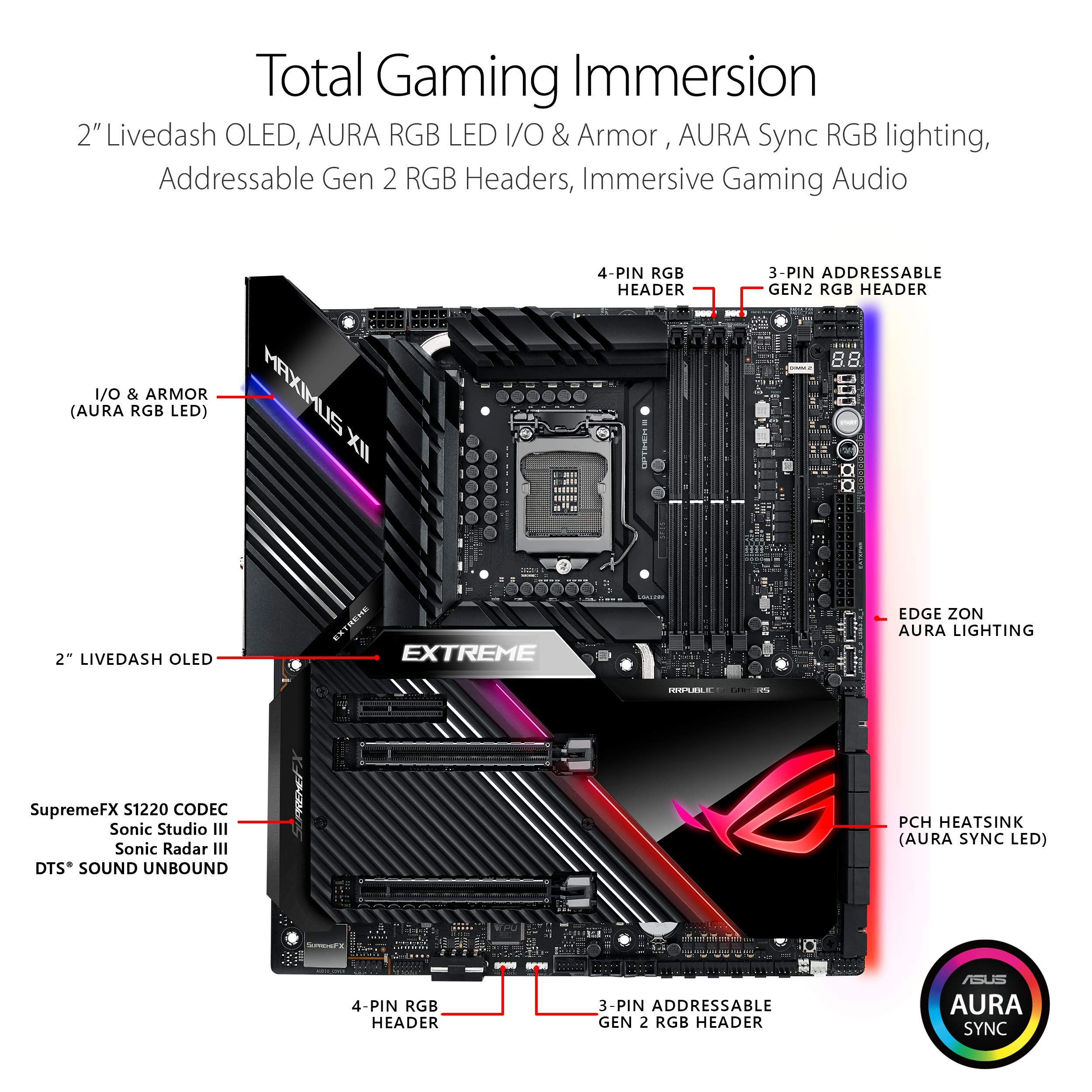 ASUS ROG Maximus XII Extreme Z490 (WiFi 6) LGA 1200(Intel 10th Gen) EATX Gaming Motherboard (16 Power Stages, 10 G & Intel 2.5G LAN, Fan Extension Card & ThunderboltEX 3-TR Card, 2” Livedash OLED)