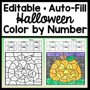 color by number for halloween -editable with auto-fill! {6 halloween pictures!}