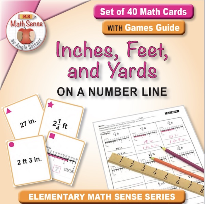 Inches, Feet, and Yards on a Number Line: 40 Math Cards with Games Guide 4M16