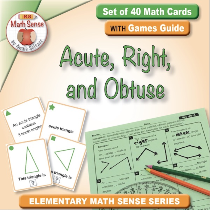 Acute, Right, and Obtuse: 40 Math Cards with Games Guide 4G13